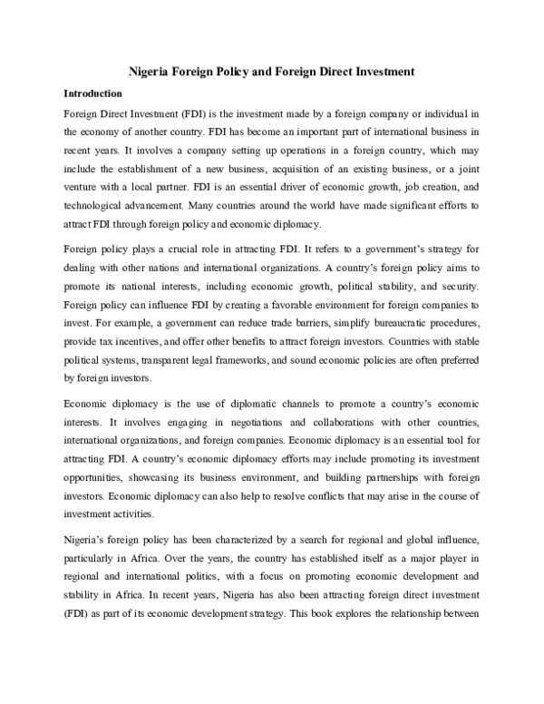 (DOC) Nigeria Foreign Policy and Foreign Direct Investment