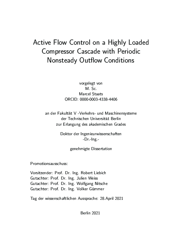 (PDF) Active flow control on a highly loaded compressor cascade with periodic nonsteady outflow ...