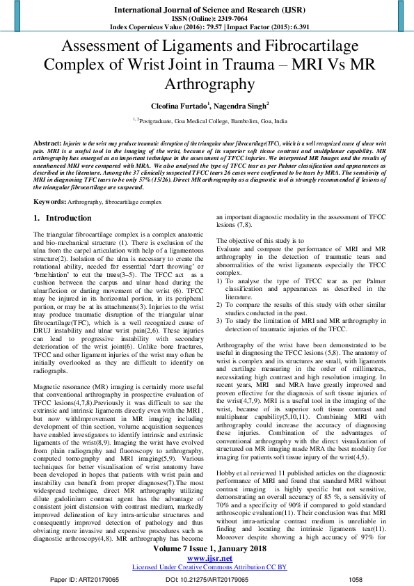 (PDF) Assessment of Ligaments and Fibrocartilage Complex of Wrist Joint ...