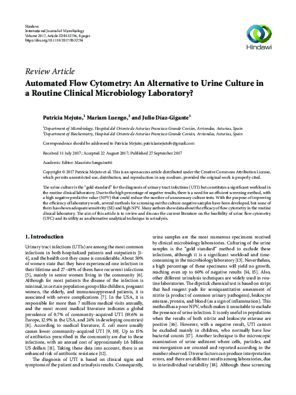 (PDF) Automated Flow Cytometry: An Alternative to Urine Culture in a Routine Clinical ...