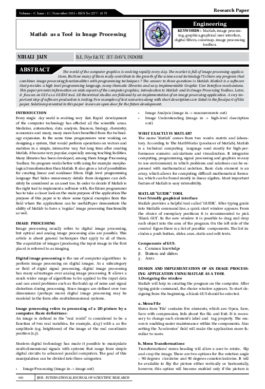 (PDF) Matlab as a Tool in Image Processing