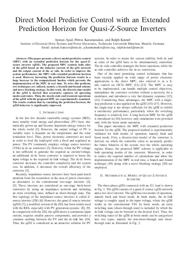 Pdf Direct Model Predictive Control With An Extended Prediction