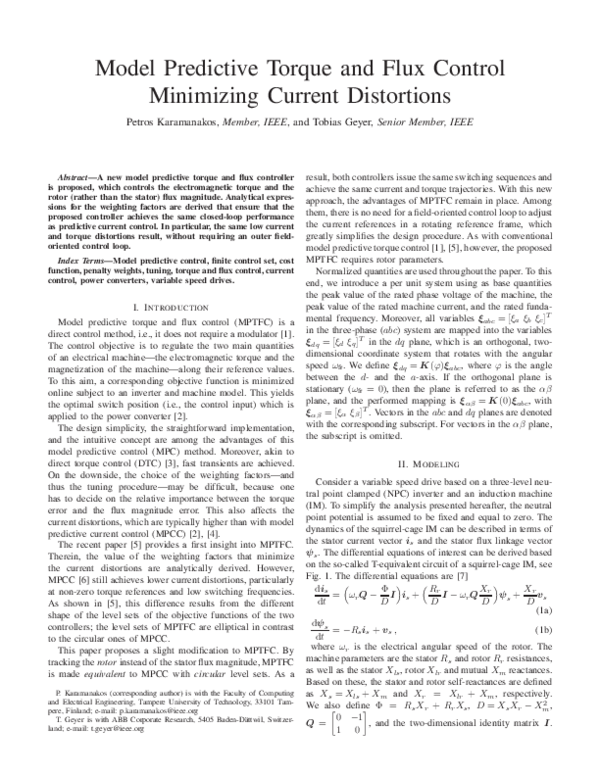 (PDF) Model Predictive Torque and Flux Control Minimizing Current ...