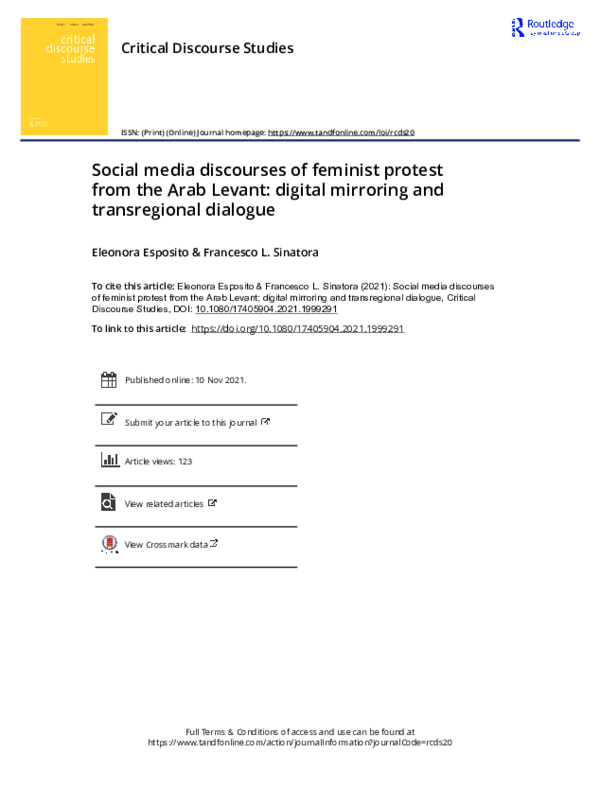 (PDF) Social media discourses of Feminist Protest from the Arab Levant ...