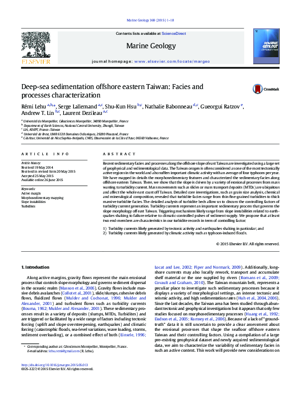 (PDF) Deep-sea sedimentation offshore eastern Taiwan: Facies and ...