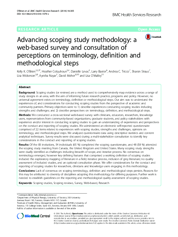 (PDF) Advancing scoping study methodology: a web-based survey and ...