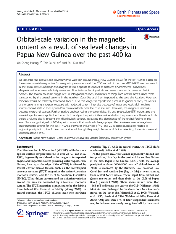 (PDF) Orbital-scale variation in the magnetic content as a result of sea level changes in Papua ...