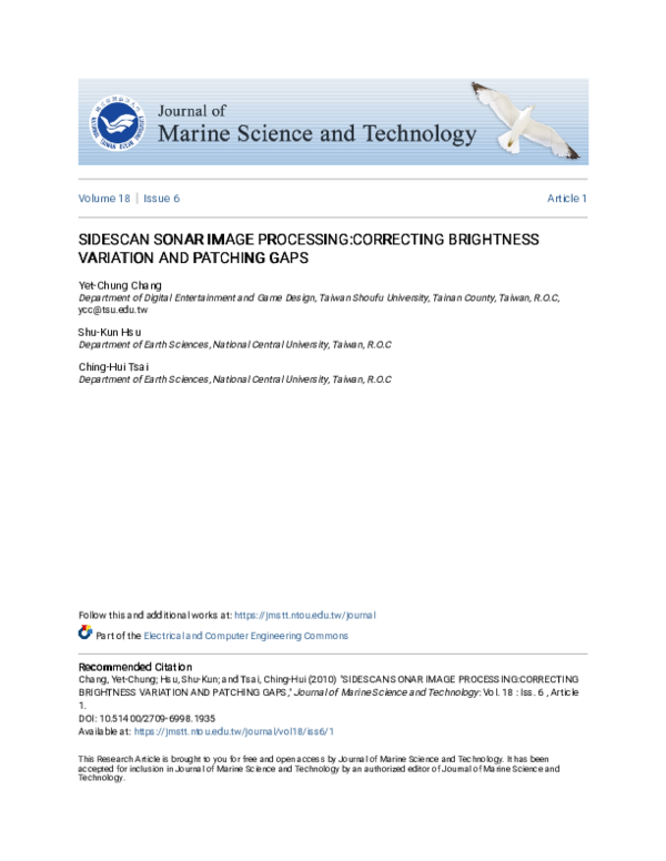 (PDF) Sidescan Sonar Image Processing:Correcting Brightness Variation and Patching Gaps