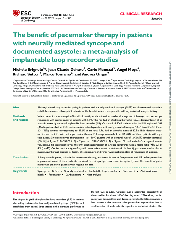 (PDF) The benefit of pacemaker therapy in patients with neurally ...