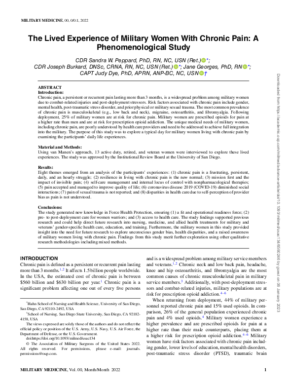 (PDF) The Lived Experience of Military Women With Chronic Pain: A ...