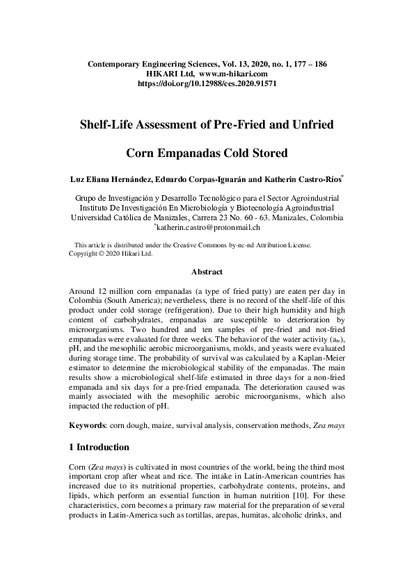 (PDF) Shelf-life assessment of pre-fried and unfried corn empanadas ...