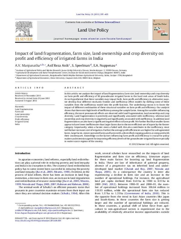 (PDF) Impact of land fragmentation, farm size, land ownership and crop ...