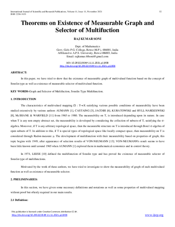 (PDF) Theorems on Existence of Measurable Graph and Selector of ...