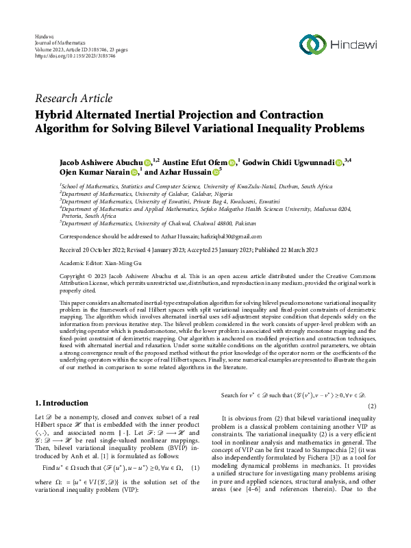 Pdf Hybrid Alternated Inertial Projection And Contraction Algorithm For Solving Bilevel 0885