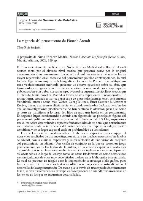 (PDF) La vigencia del pensamiento de Hannah Arendt