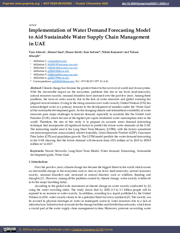 (PDF) Implementation of Water Demand Forecasting Model to Aid ...
