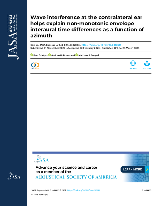 Pdf Wave Interference At The Contralateral Ear Helps Explain Non