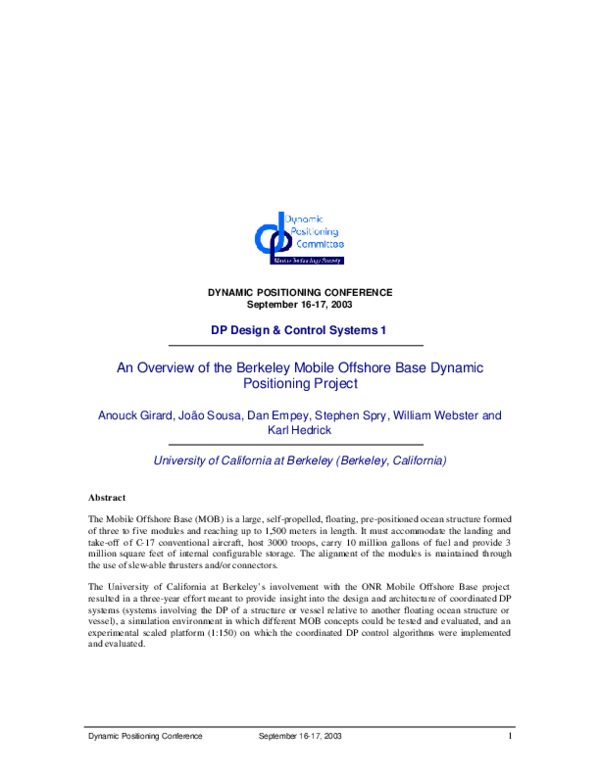 (PDF) An Overview of the Berkeley Mobile Offshore Base Dynamic ...
