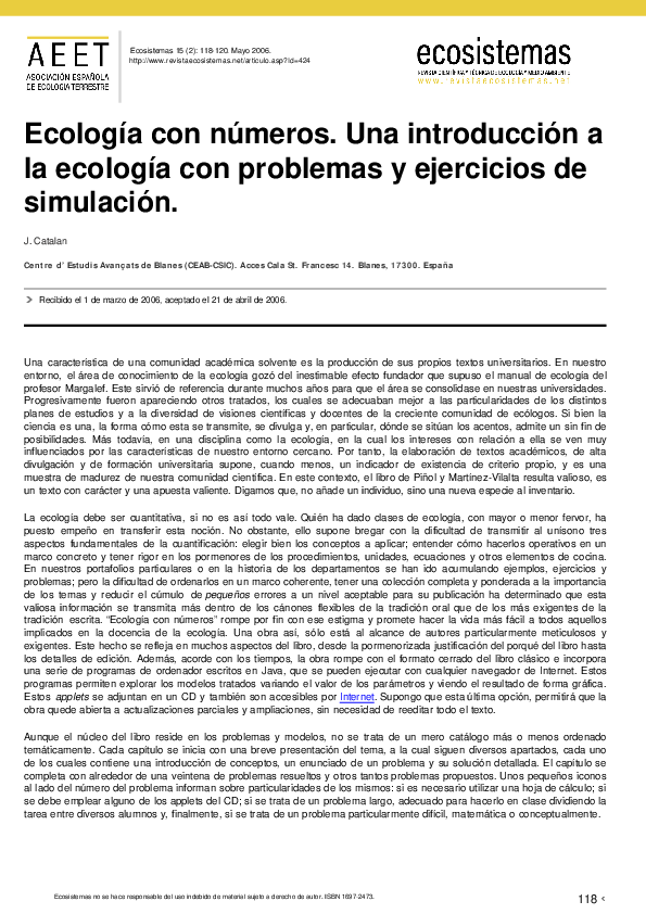 (PDF) Ecología con números: una introducción a la ecología con problemas y ejercicios de simulación