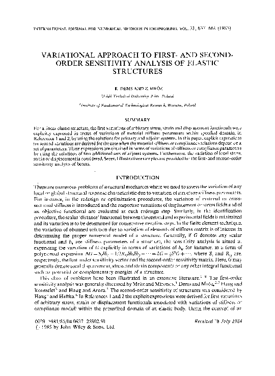 (PDF) Variational approach to first- and second-order sensitivity analysis of elastic structures