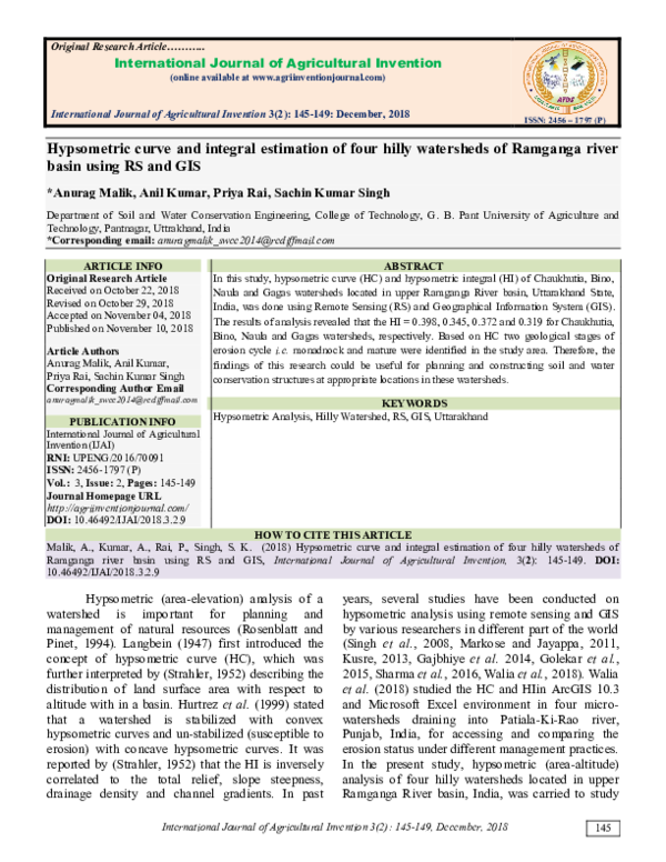 (PDF) Hypsometric curve and integral estimation of four hilly ...