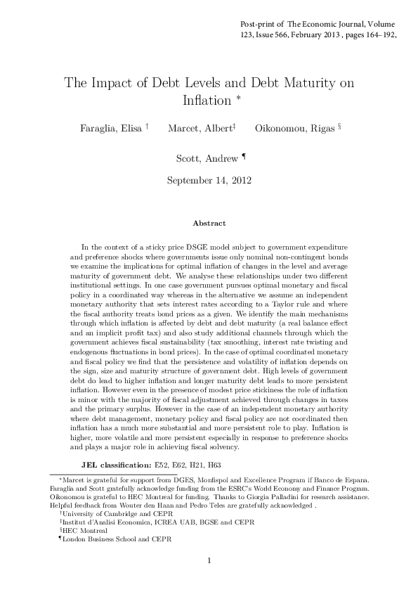 (PDF) The Impact of Debt Levels and Debt Maturity on Inflation
