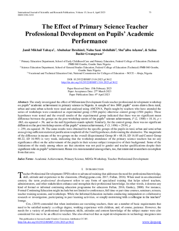 (PDF) The Effect of Primary Science Teacher Professional Development on ...