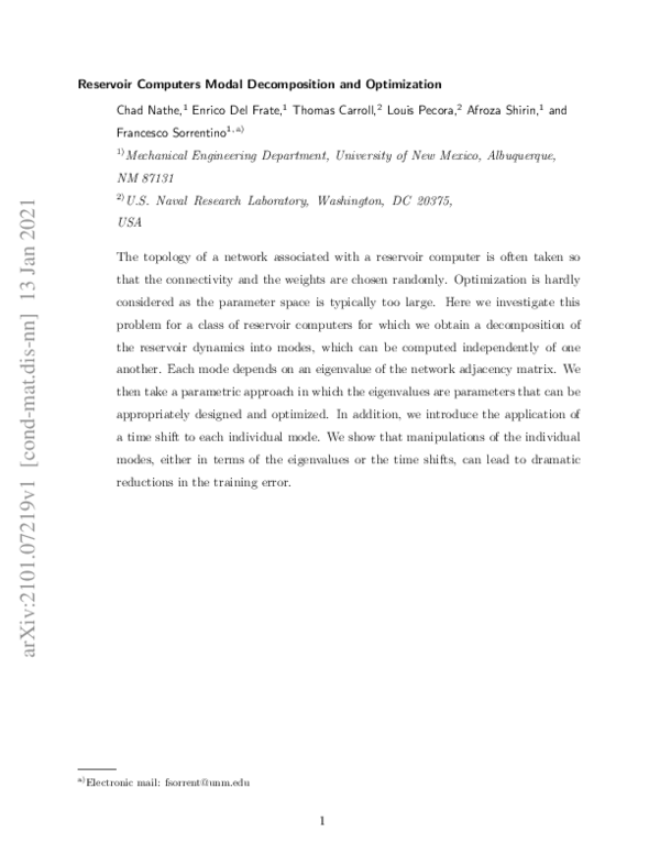 (PDF) Reservoir Computers Modal Decomposition and Optimization