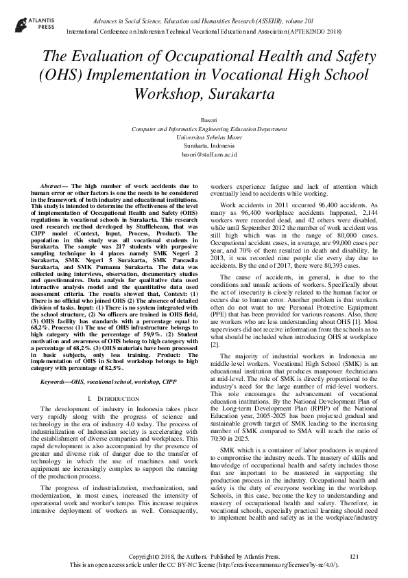 (PDF) The Evaluation of Occupational Health and Safety (OHS) Implementation in Vocational High ...