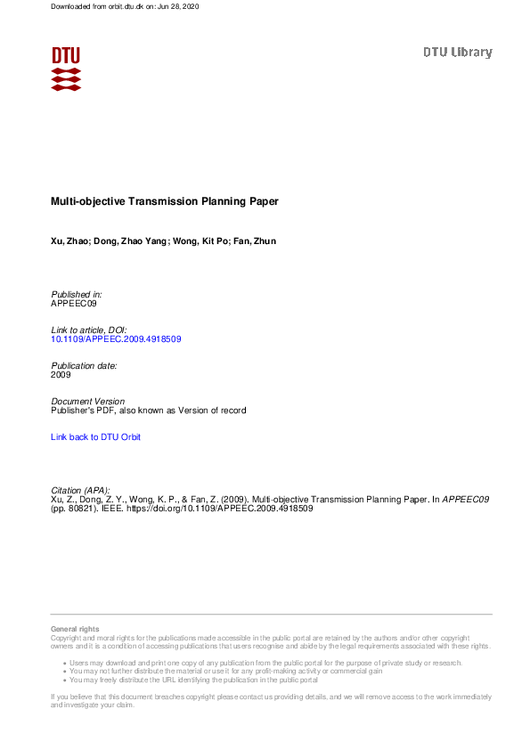 (PDF) Multi-Objective Transmission Planning