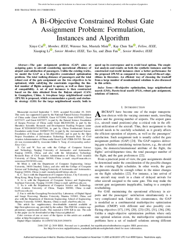 (PDF) A Bi-Objective Constrained Robust Gate Assignment Problem: Formulation, Instances and ...