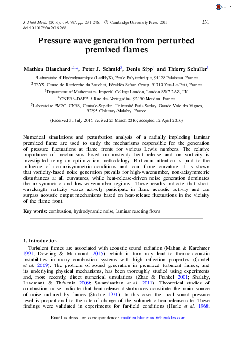 (PDF) Pressure wave generation from perturbed premixed flames