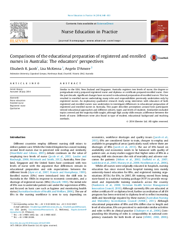 Pdf Comparisons Of The Educational Preparation Of Registered And