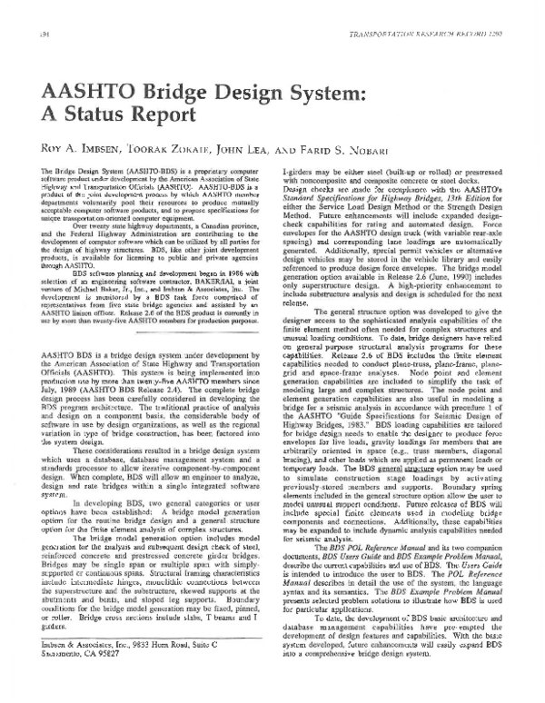 (PDF) Aashto Bridge Design System: A Status Report