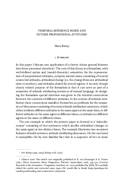 (PDF) Temporal Reference Inside and Outside Propositional Attitudes