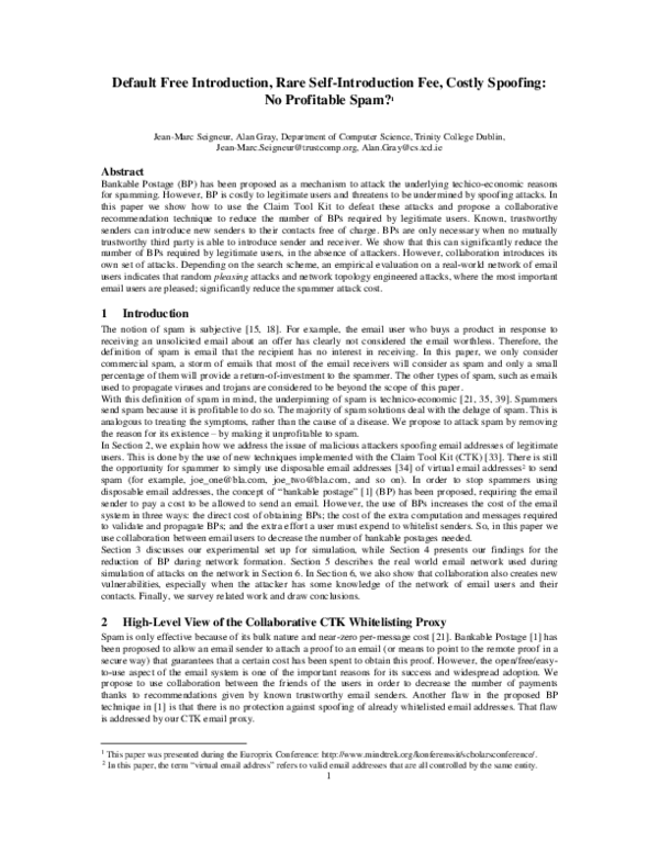 (PDF) Default Free Introduction, Rare Self-Introduction Fee, Costly ...