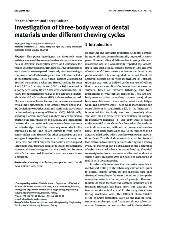 (PDF) Investigation of three-body wear of dental materials under ...