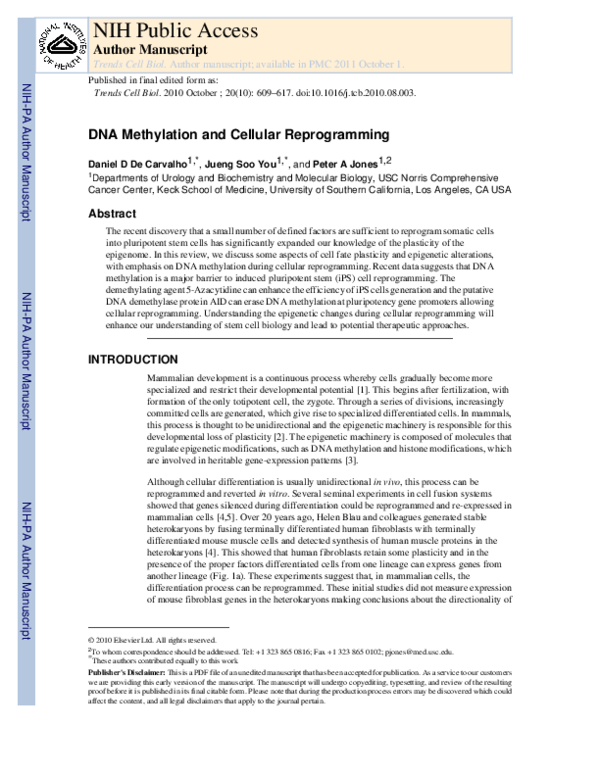 (PDF) DNA methylation and cellular reprogramming