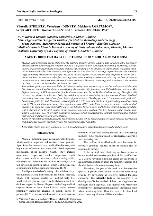 (PDF) Agent-oriented data clustering for medical monitoring