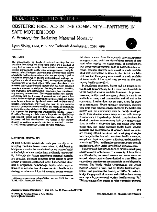 (PDF) Obstetric first aid in the community ? partners in safe ...