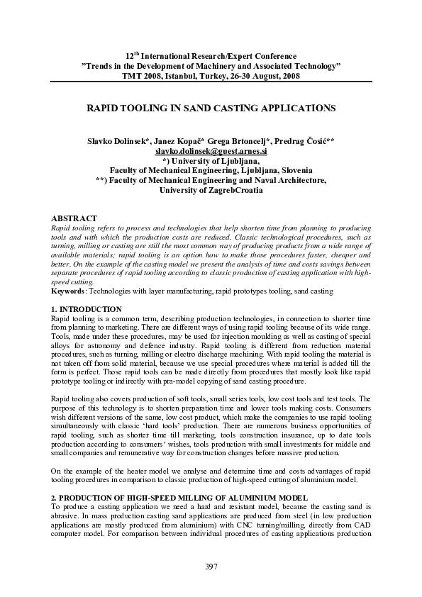 (PDF) Rapid tooling in sand casting applications