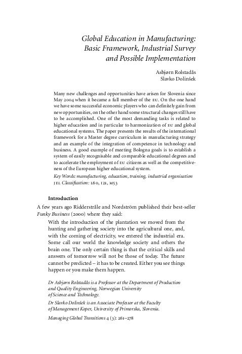 (PDF) Global education in manufacturing