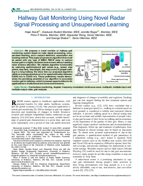 (PDF) Hallway Gait Monitoring Using Novel Radar Signal Processing and Unsupervised Learning
