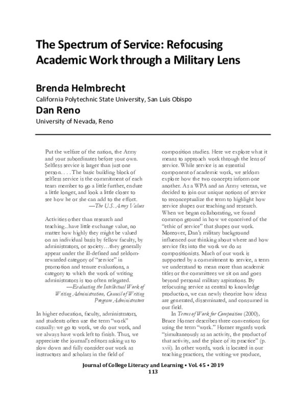 (PDF) The Spectrum of Service: Refocusing Academic Work through a ...