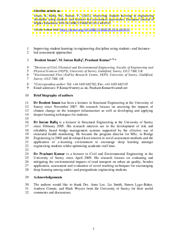 (PDF) Improving student learning in engineering discipline using student- and lecturer-led ...