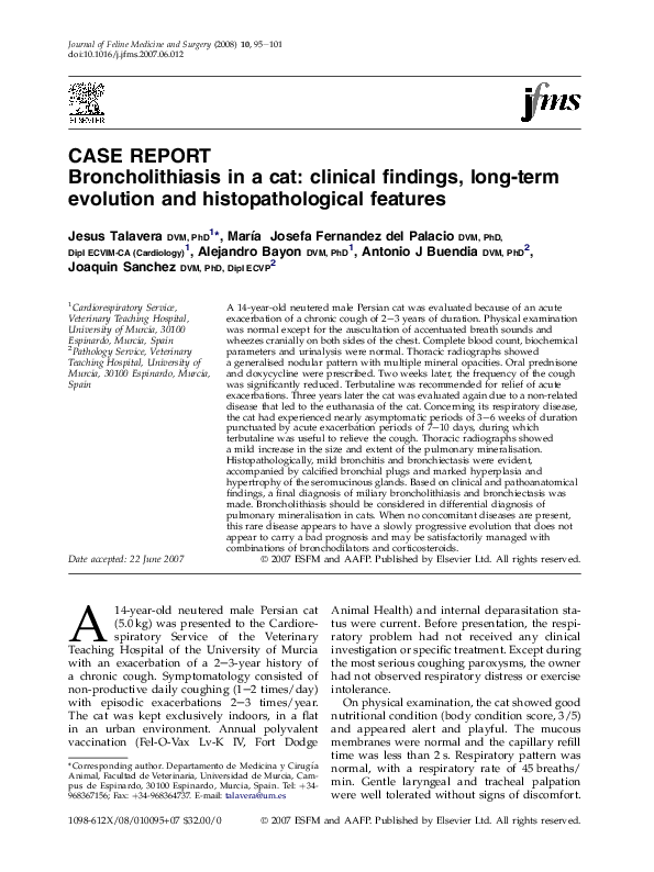 (PDF) Broncholithiasis in a cat: clinical findings, long-term evolution ...
