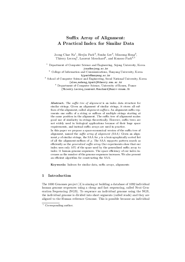 Pdf Suffix Array Of Alignment A Practical Index For Similar Data