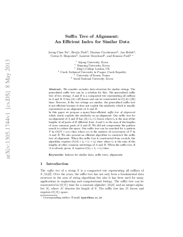 (PDF) Suffix Tree of Alignment: An Efficient Index for Similar Data