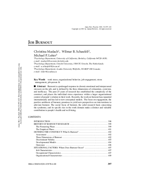 (PDF) Job Burnout