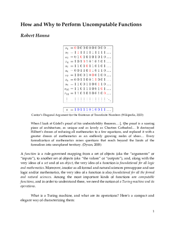 (PDF) How and Why to Perform Uncomputable Functions (March 2023 version)